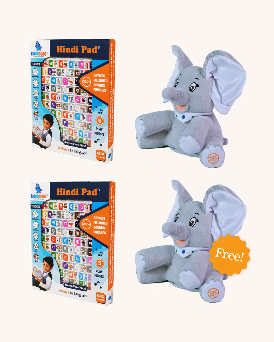 Hindi 2 Pads + 2 Plush Bundle. Buy 3, Get one FREE – LingoDodo